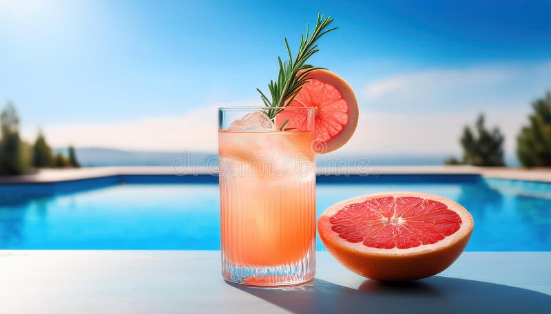 Refreshing Summer Drink by the Poolside Stock Image - Image of blue ...