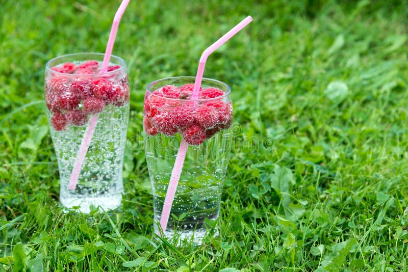 Refreshing Summer Drink with Sparkling Water and Fresh Berries Stock ...