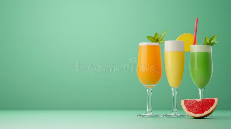 Refreshing Summer Drinks Collection in 3D on Smooth Gradient Background ...