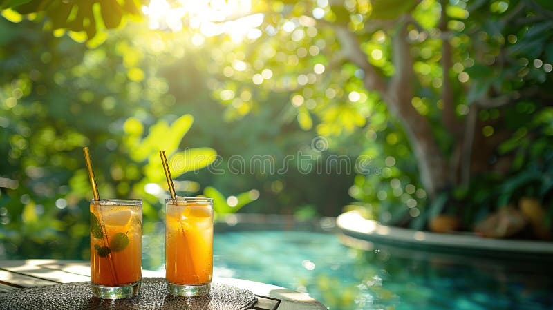 Refreshing Summer Drinks by the Pool Stock Illustration - Illustration ...