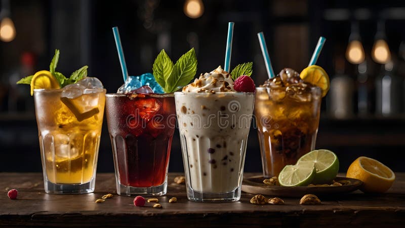 Refreshing Summer Drinks with Unique Toppings for Menu Designs Stock ...