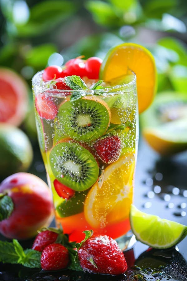 Refreshing Summer Fruit Infused Water in Glass with Vibrant Colors ...