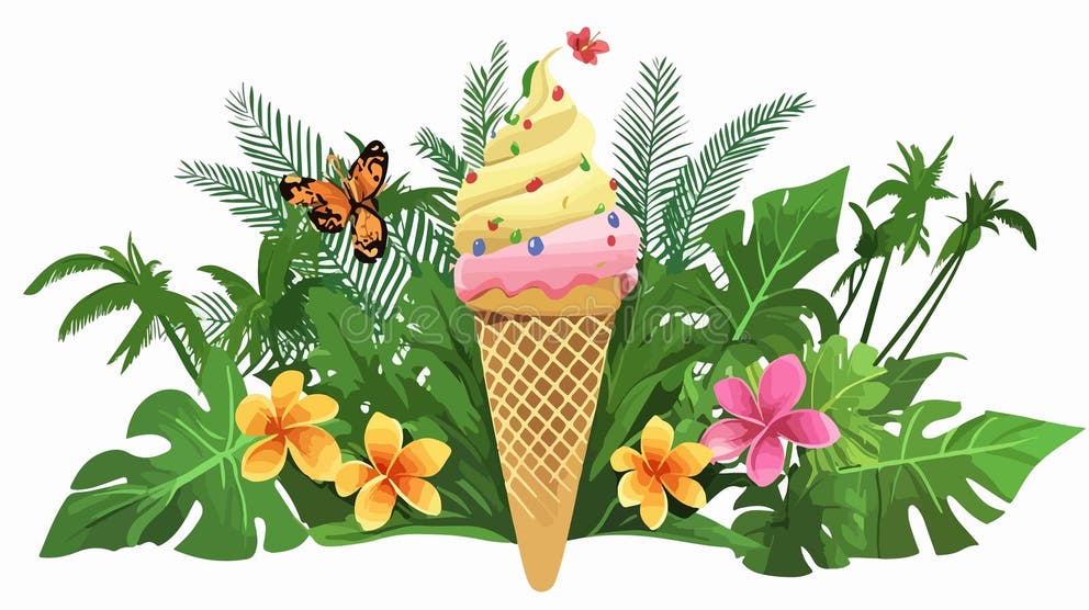 Refreshing Summer Fun Scene with Colorful Ice Cream Cone Stock Vector ...