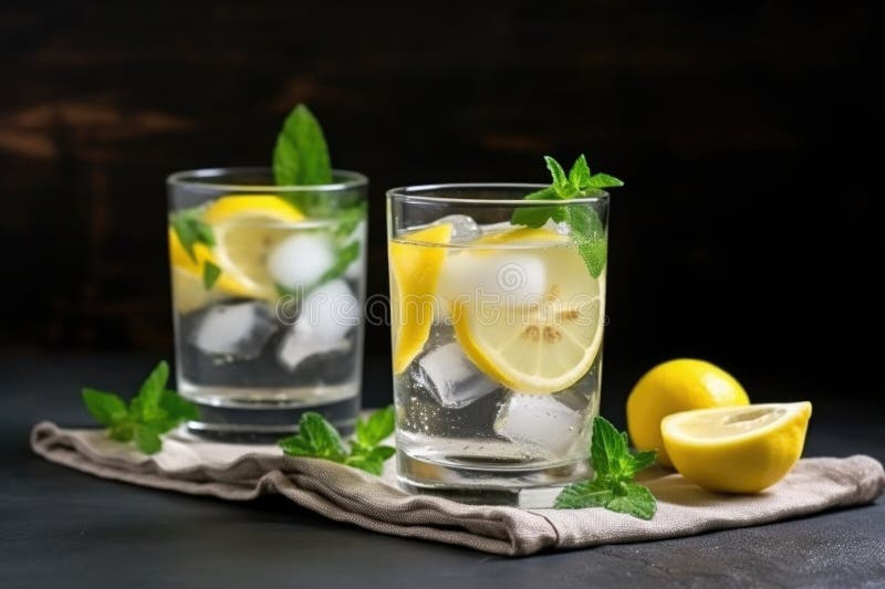 Refreshing Summer Lemonade with Sliced Lemons and Ice Cubes Stock ...