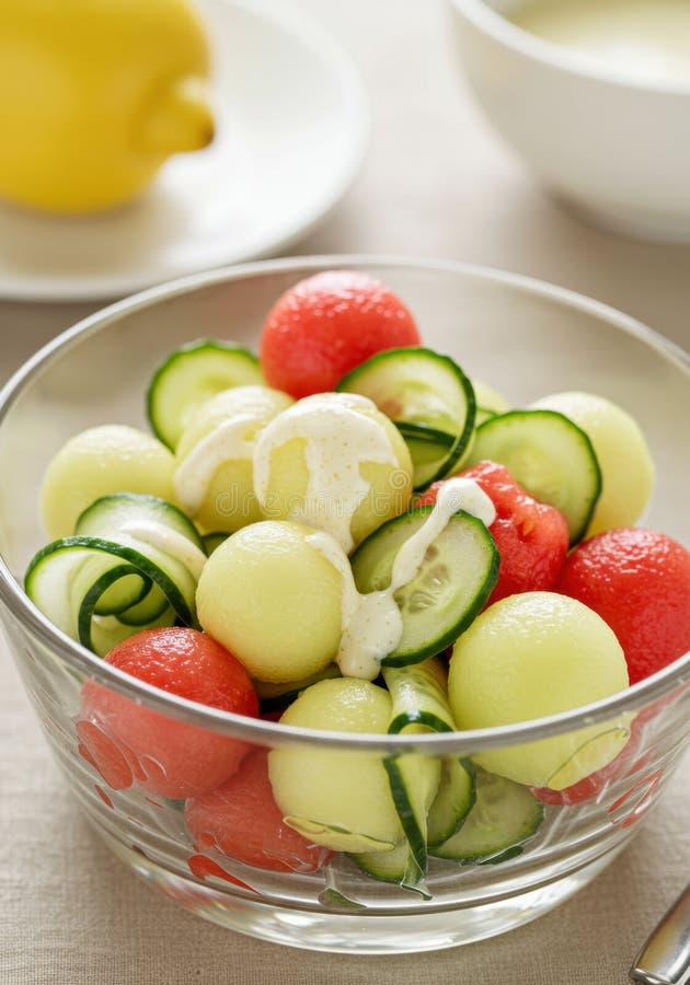 Refreshing Summer Melon Salad with Creamy Dressing Stock Illustration - Illustration of dessert ...
