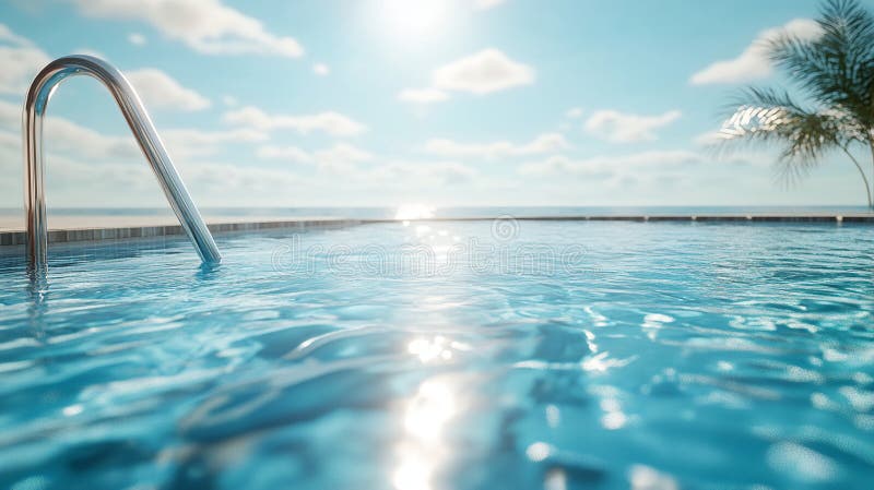 Refreshing Summer Pool with Shiny Water Surface and Blue Sky Background ...