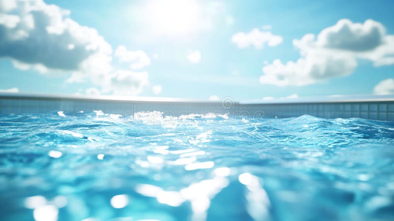 Refreshing Summer Pool with Shiny Water Surface and Blue Sky Background ...