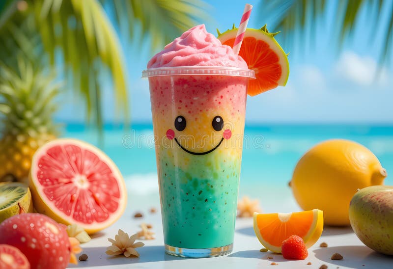 Refreshing Summer Smoothie with Tropical Fruits Stock Illustration ...
