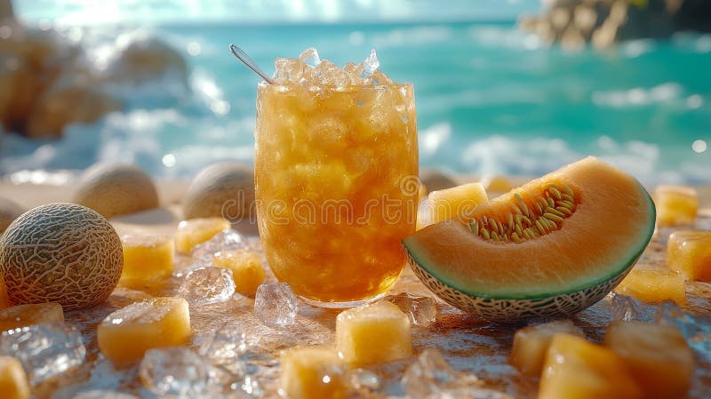 Refreshing Summer Table Scene by the Beach with a Slice of Melon and a ...