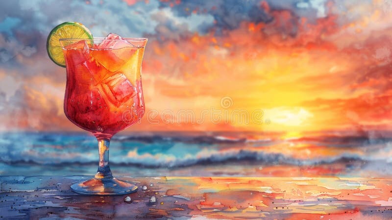 Refreshing Sunset Cocktail by the Beach - Generative Ai Stock ...