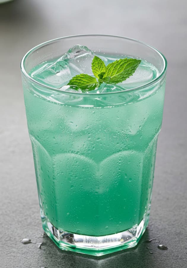 Refreshing Teal Cocktail with Ice and Mint in Glass Stock Illustration ...