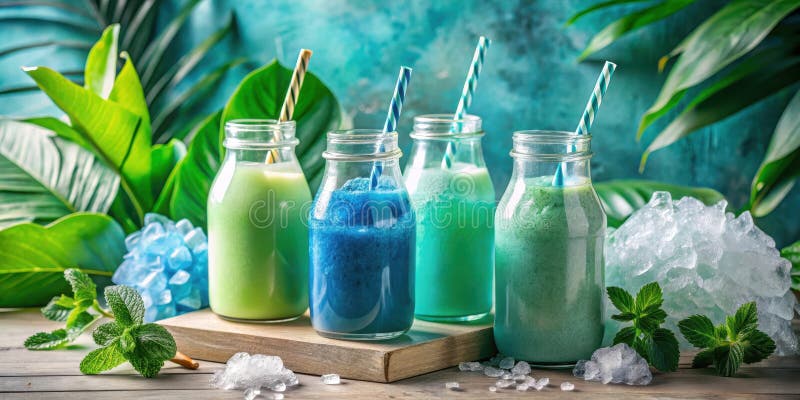 Refreshing Trio of Cool Summer Drinks in Glass Bottles. Generative AI ...