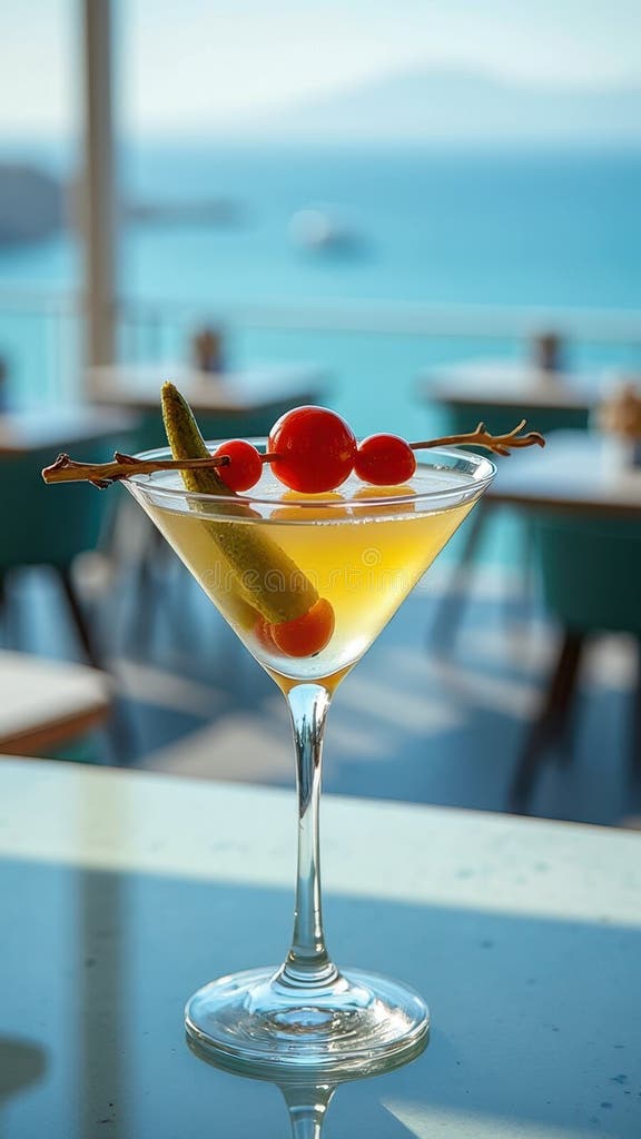 Refreshing Tropical Cocktail with Ocean View at Seaside Bar Stock Image ...
