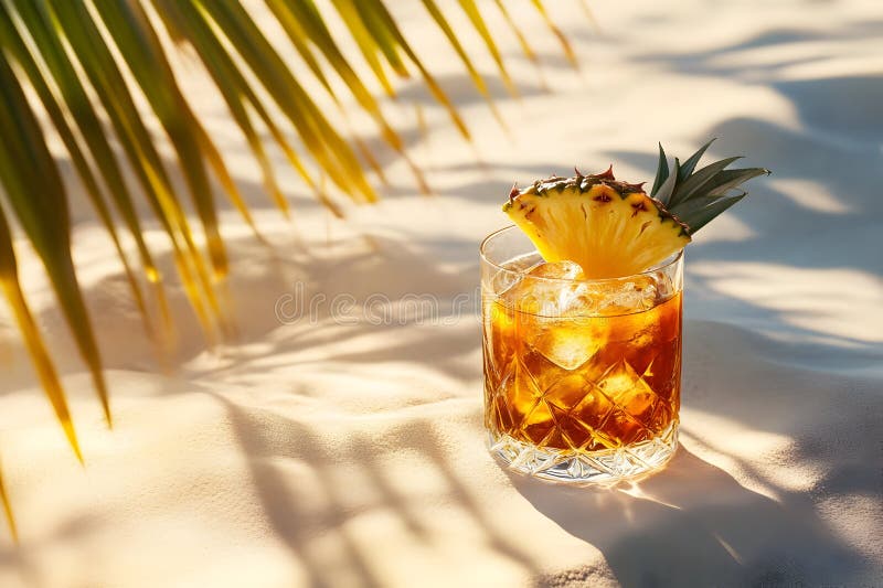 Refreshing Tropical Cocktail with Pineapple Garnish on Sandy Beach ...