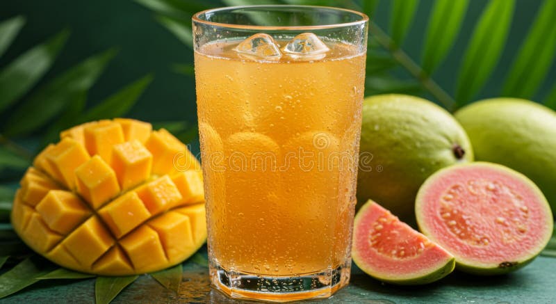 Refreshing Tropical Fruit Juice with Mango and Guava Stock Illustration ...