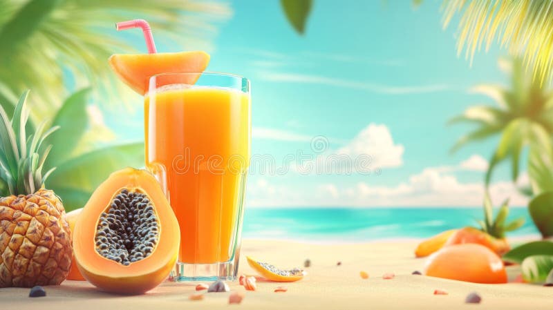 Refreshing Tropical Fruit Juice on Sandy Beach Stock Illustration ...