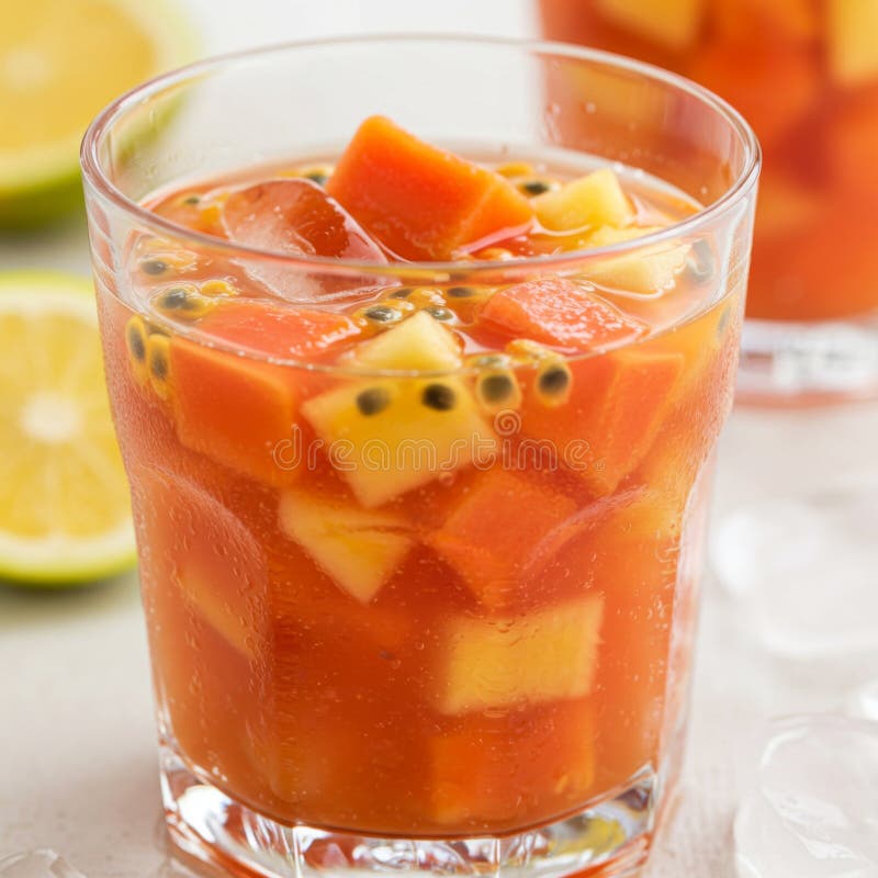 Refreshing Tropical Fruit Salad with Ice in Glass Stock Illustration ...