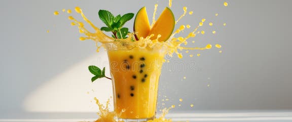Refreshing Tropical Mango and Passion Fruit Juice Drink Splash Stock ...