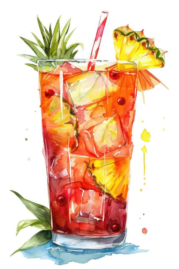 Refreshing Tropical Pineapple Cocktail Illustration with Vibrant Colors ...