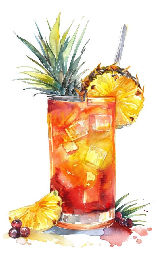 Refreshing Tropical Pineapple Cocktail Illustration with Vibrant Colors ...