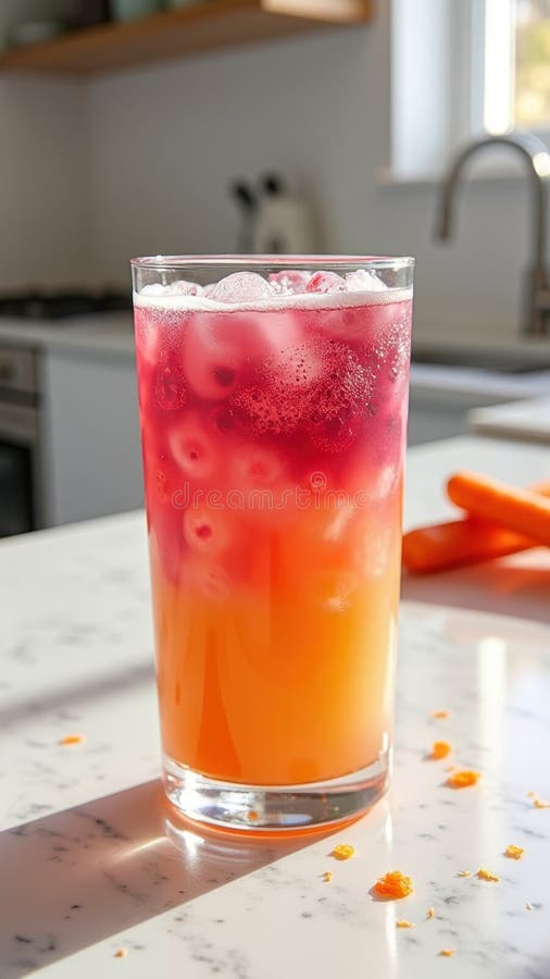 Refreshing Two-toned Juice in Sunlit Kitchen with Marble Countertop ...