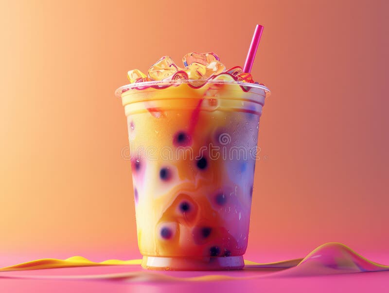 Refreshing and Vibrant Bubble Tea with Colorful Tapioca Pearls and Ice ...