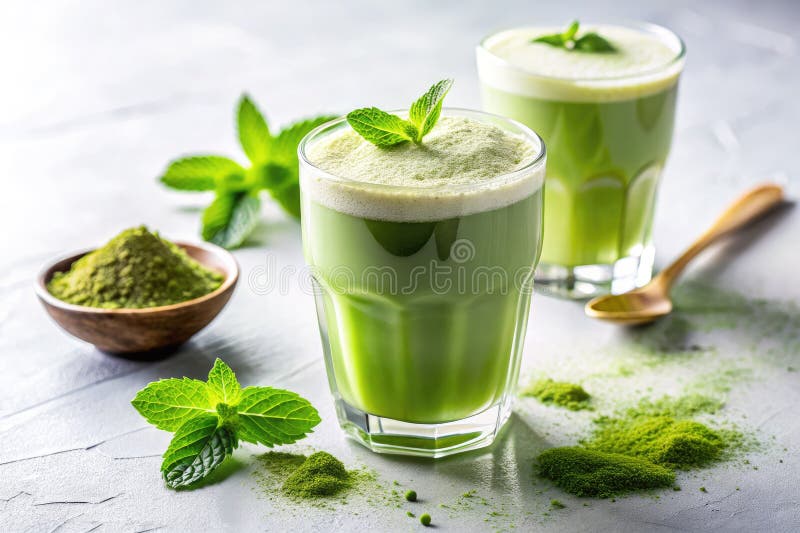 A Refreshing Visual Symphony Double Exposure of Mint Tea and Matcha ...