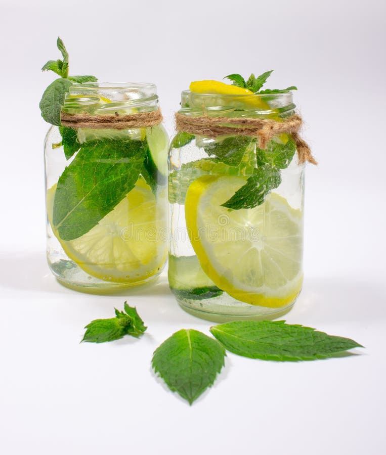 Refreshing Water with Lemon, Mint and Cucumber Stock Photo - Image of ...