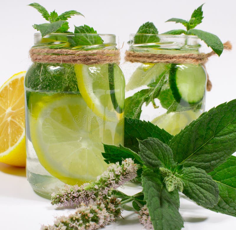Refreshing Water with Lemon, Mint and Cucumber Stock Image - Image of ...