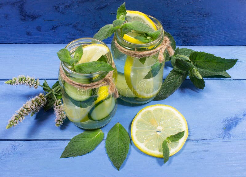 Refreshing Water with Lemon, Mint and Cucumber Stock Photo - Image of ...