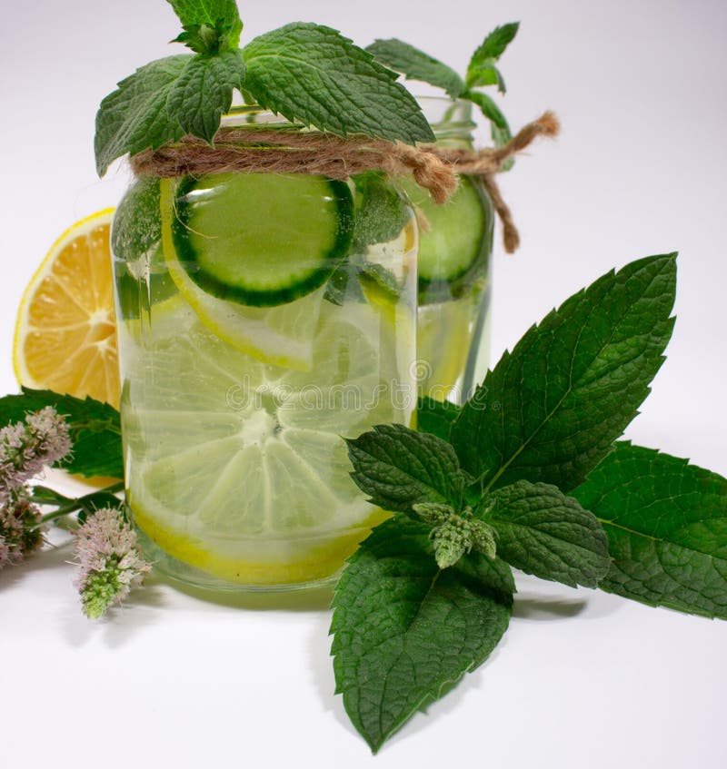 Refreshing Water with Lemon, Mint and Cucumber Stock Photo - Image of ...