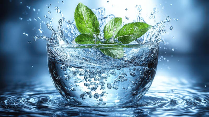 Refreshing Water Splash with Leaves Stock Illustration - Illustration ...