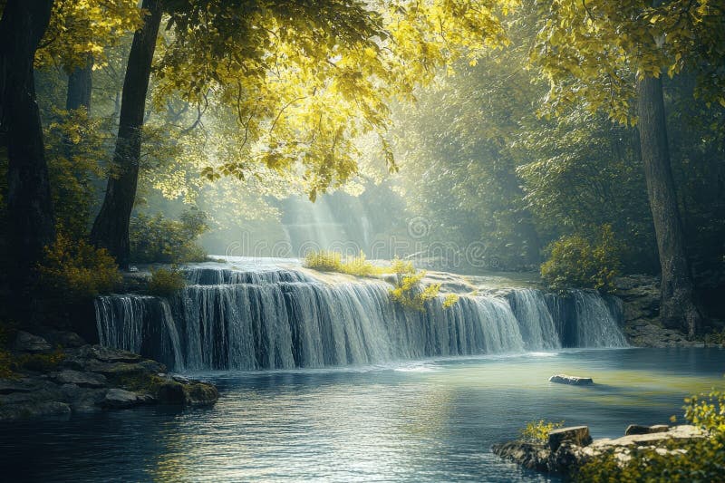 Refreshing Waterfall Cascading into a Tranquil Pool Surrounded by Lush ...
