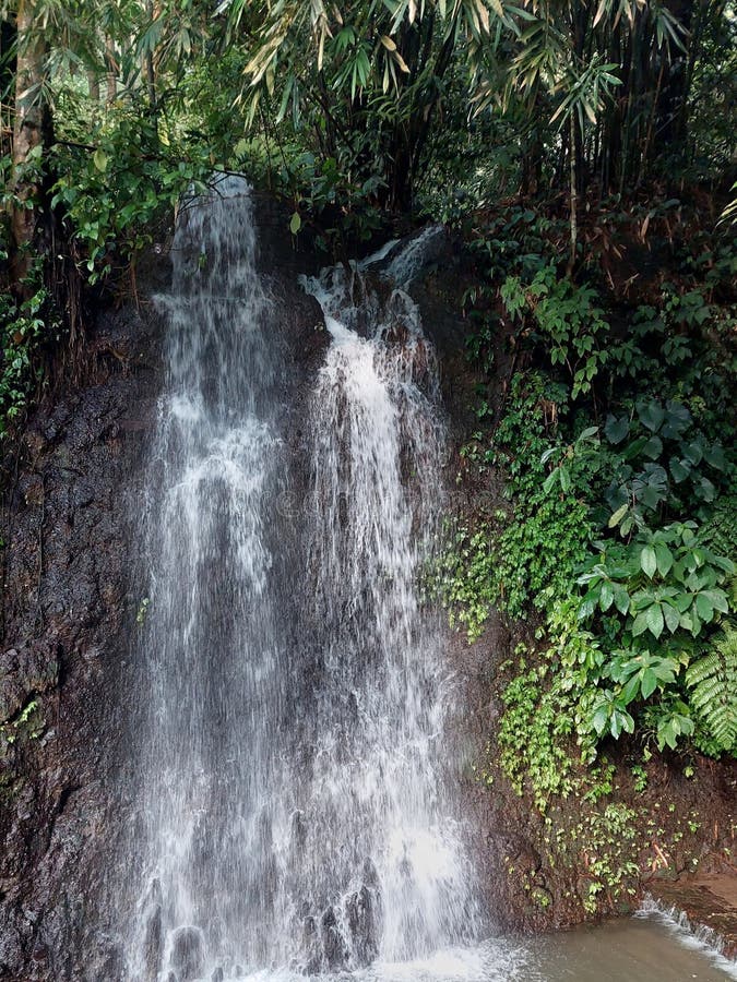 Cipeteuy Waterfall at the Foot of the Hill Stock Photo - Image of rapid ...