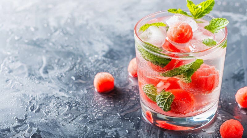 Refreshing Watermelon Cocktail with Mint and Ice on Blue Background ...