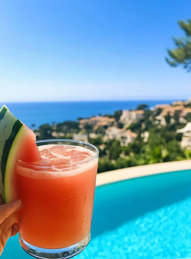 Refreshing Watermelon Cocktail by Poolside Ocean High Quality Image Stock Illustration ...