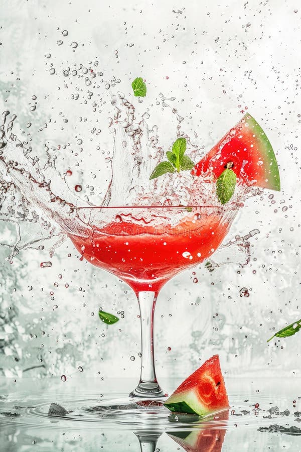Refreshing Watermelon Cocktail with Splash on Blue Background Stock ...