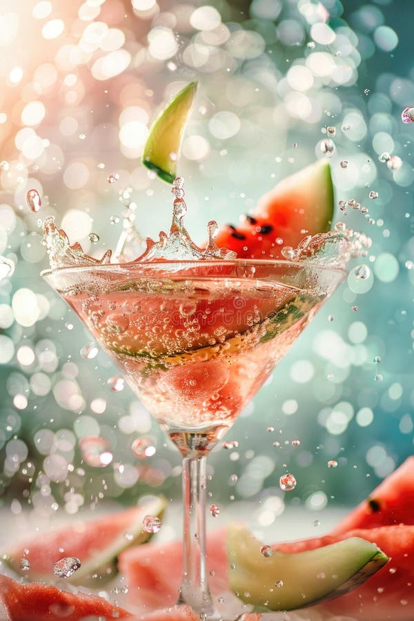 Refreshing Watermelon Cocktail with Splash on Blue Background Stock ...
