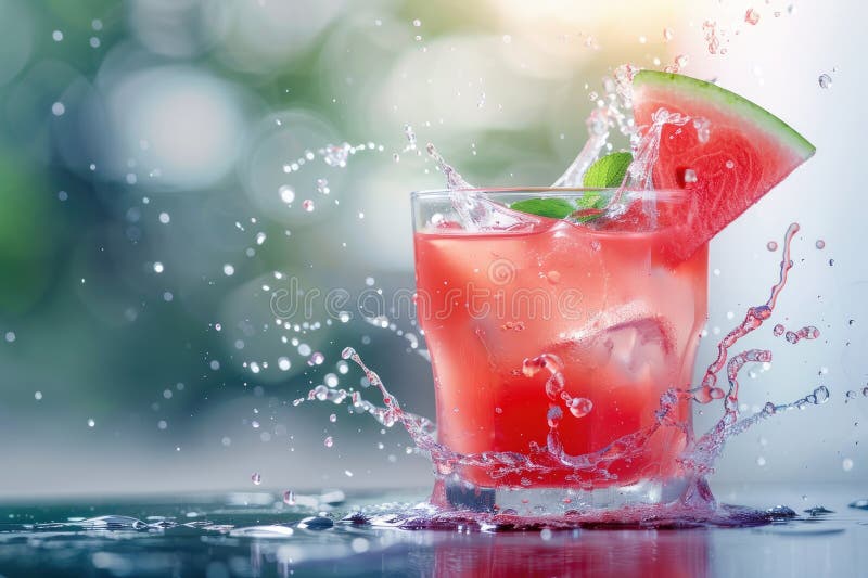 Refreshing Watermelon Cocktail with Splash on Blue Background Stock Image - Image of colorful ...