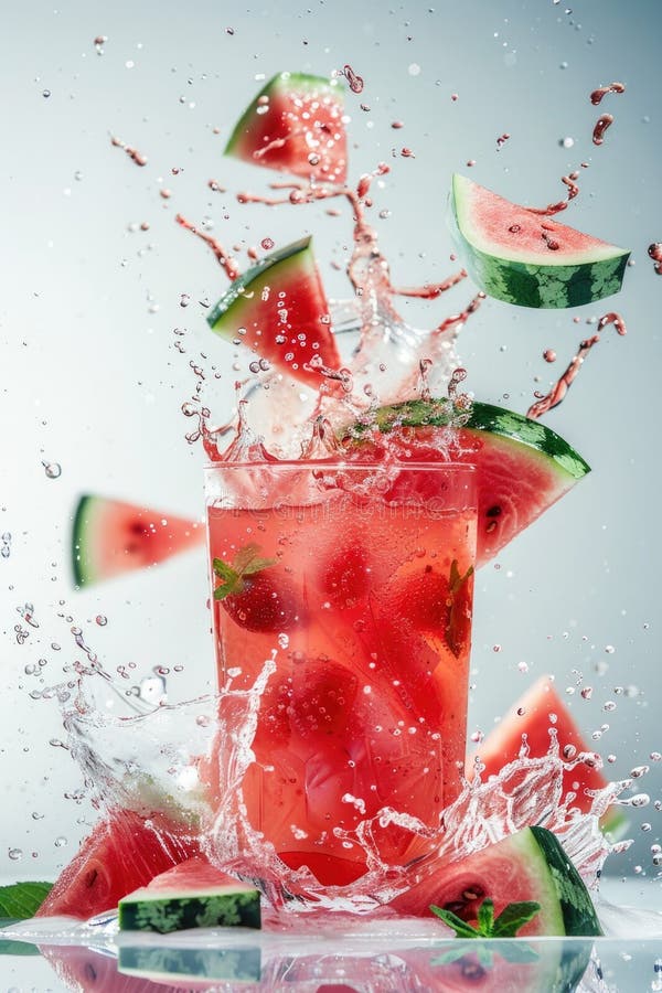Refreshing Watermelon Cocktail with Splash on Blue Background Stock Image - Image of refreshment ...