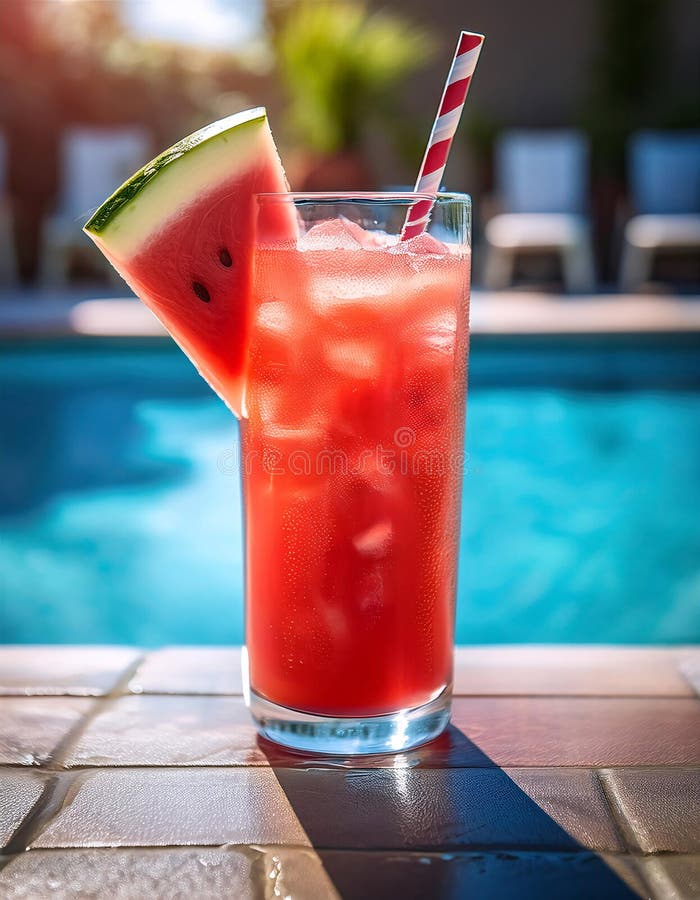 A Refreshing Watermelon Drink with Ice Cubes and a Slice of Watermelon ...