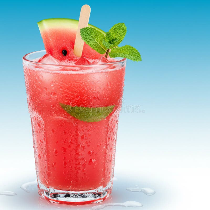 Refreshing Watermelon Drink with Ice and Mint Stock Illustration - Illustration of fresh, sweet ...