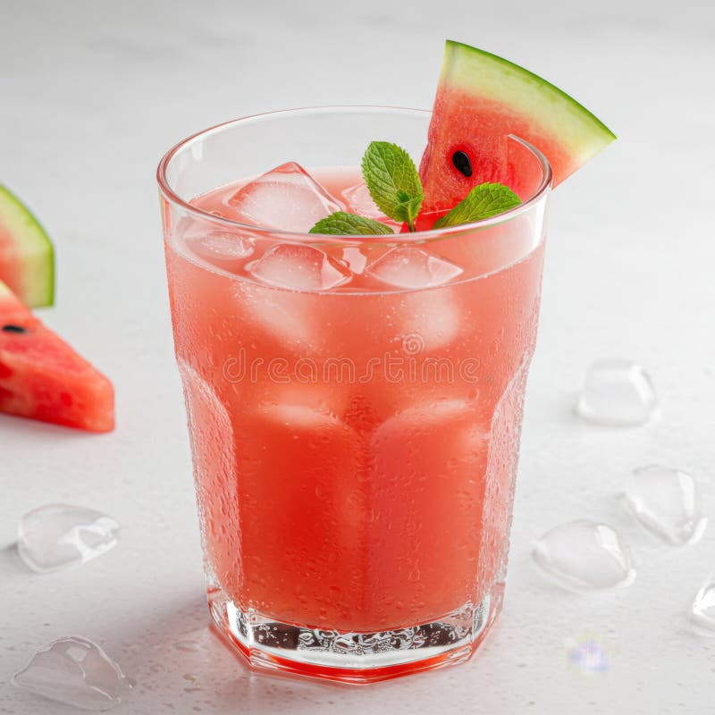 Refreshing Watermelon Drink with Ice and Mint Stock Illustration - Illustration of bright, juice ...