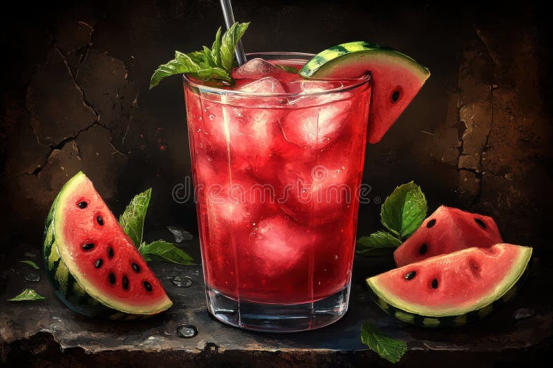 A Glass of Watermelon and a Slice of Lime. Generative AI Image. Stock Illustration ...