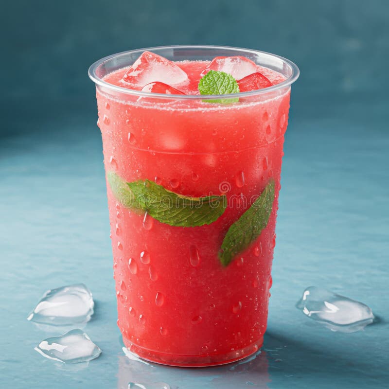 Refreshing Watermelon Juice with Mint and Ice in Plastic Cup Stock Illustration - Illustration ...
