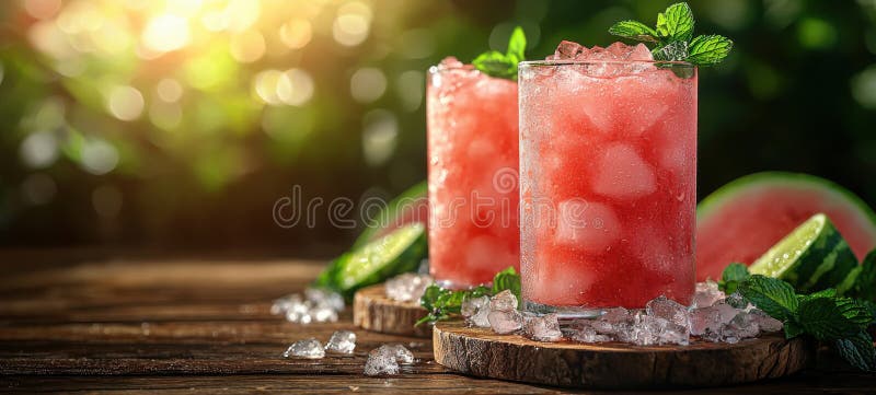Refreshing Watermelon Juice with Mint and Lime Served Over Ice Stock ...