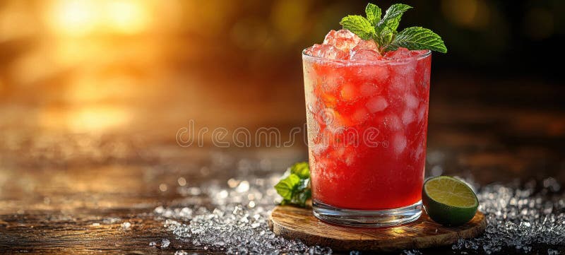 Refreshing Watermelon Juice with Mint and Lime Served Over Ice Stock ...