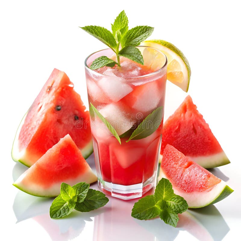 Refreshing Watermelon Lemonade with Mint and Ice Stock Illustration ...