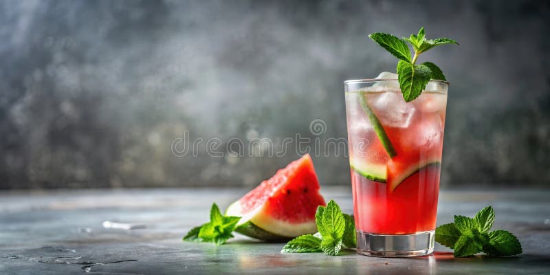 Refreshing Watermelon Mint Cooler with Ice Cubes in a Glass. Generative ...