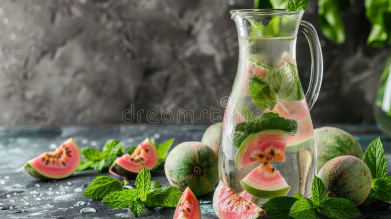 Refreshing Watermelon and Mint Infused Water in Glass Pitcher Stock ...